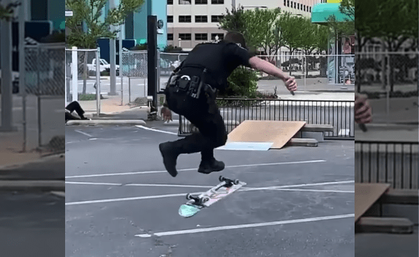 Cop shows skateboarders that he knows a trick or two – Law Officer